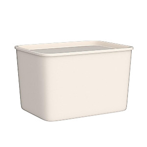 IRIS USA Plastic Basket Bin & Lid, Large, 4-Pack, Stackable Lidded Storage Organizer Bins for-Kitchen-Bathroom and Bedroom, Off White