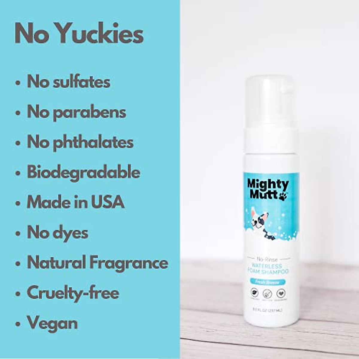 Mighty Mutt Waterless No-Rinse Dry Shampoo Foam for Dogs | Natural & Hypoallergenic Foam Dog Shampoo | Anti-Itch, Soothing and Deodorizing | 8oz