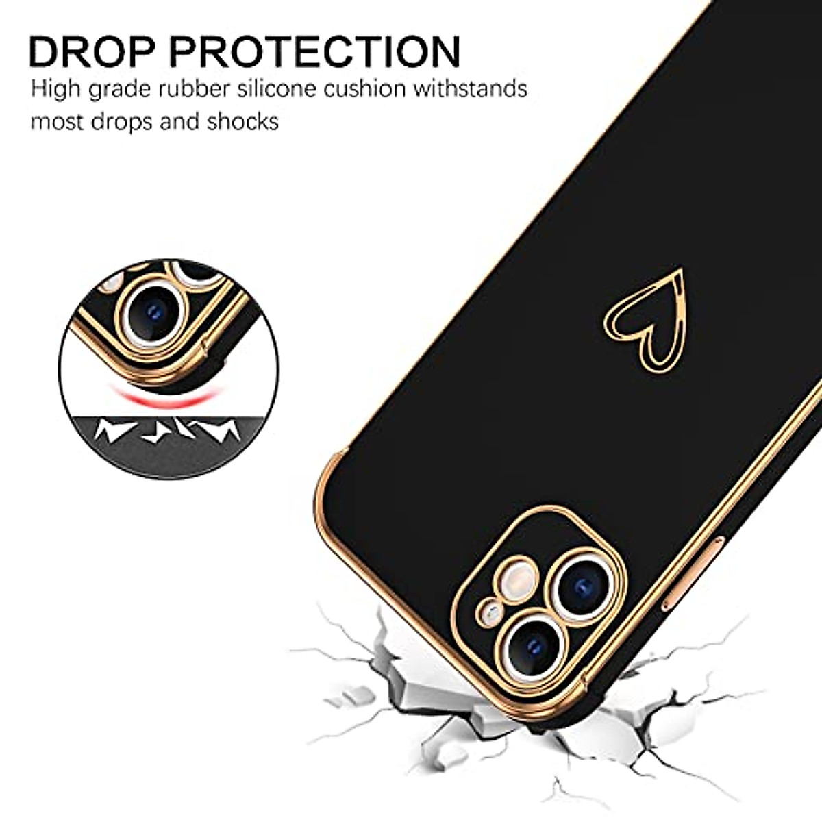 BENTOBEN iPhone 12 Case, iPhone 12 Phone Case, Cute Heart Pattern Slim Fit Soft Flexible Shockproof TPU Bumper Protective Women Girls Boys Men Non-Slip Lightweight Cover for iPhone 12 6.1 Inch, Black