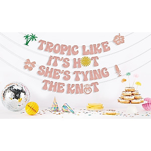 KEWUFD She's Tying The Knot Banner, Bow Theme Bridal Shower/Engagement/Wedding Party Decorations, Summer Themed Beach and Pool Bachelorette Party Decoration Supplies Rose Gold Glitter