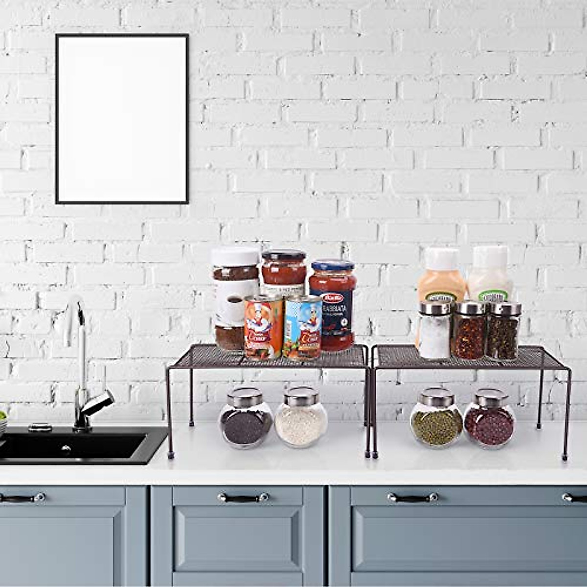 Mesh Kitchen Shelves, Cabinet Organization Mini Storage Shelf Set of 6 (Bronze)