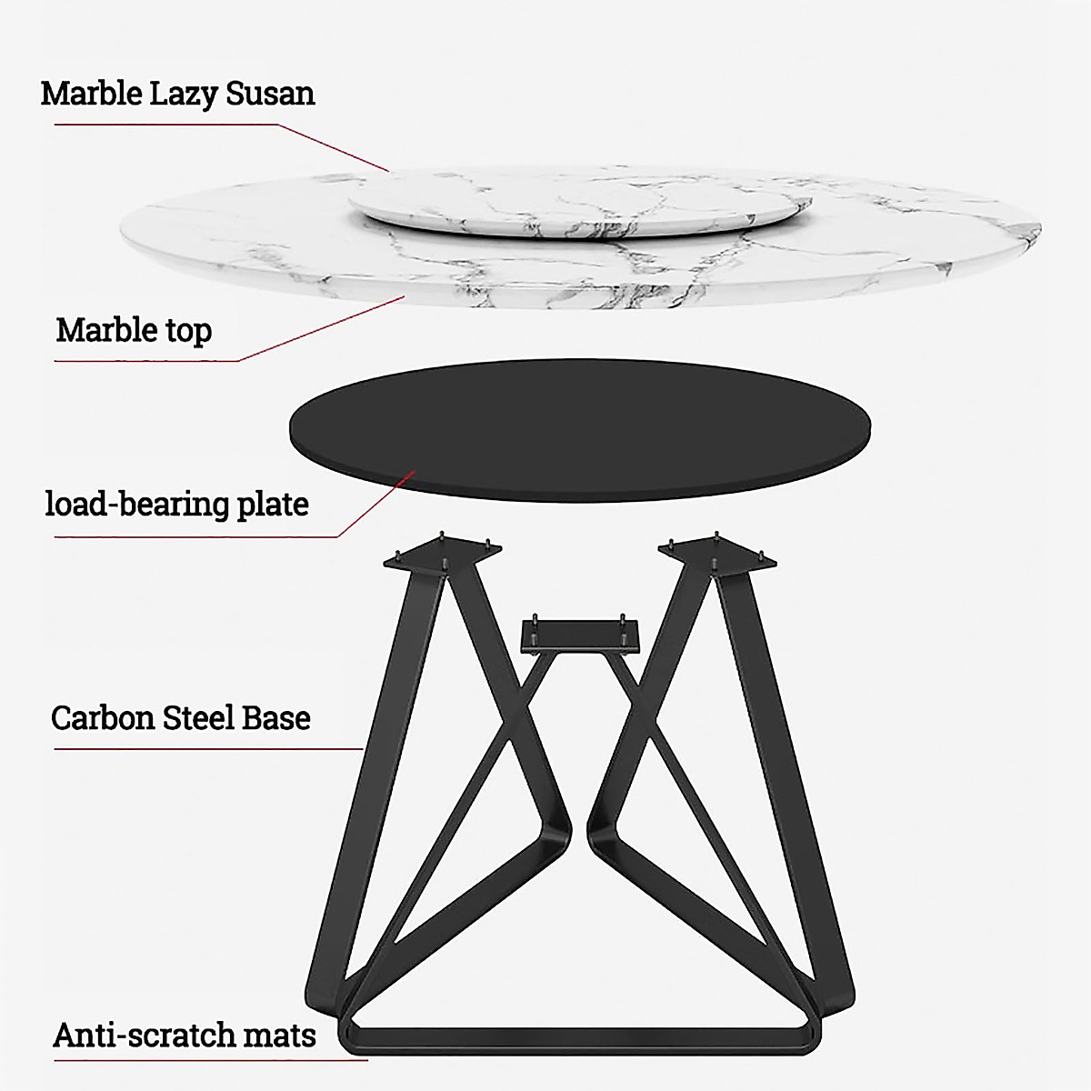 Marble Round Dining Table with Lazy Susan,Modern Kitchen & Dining Room Tables with Metal Base,Premium Circle Dining Table Pedestal Dining-Table Only(59.1" L x 59.1" W x 29.5" H, White & Black)