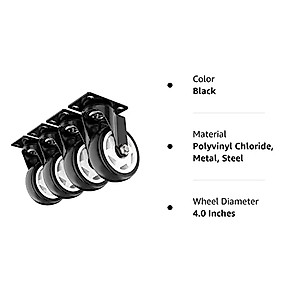 4 inch Swivel Caster Wheels, Heavy Duty Plate Casters with no Brake Total Capacity 1200lbs (Pack of 4）