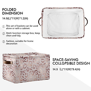 Foldable Storage Basket, Cube Organizer Bins Leopard Print Cheetah Rose Gold Cube Bag Dual Handles for Closet Shelf