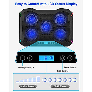 Laptop Cooling Pad with 5 Cooling Fans, Laptop Fan Cooling Pad for 14-17 Inch, Gaming Laptop Cooler Stand with 6 Height Adjustable, Notebook Cooler Pad with Two USB Port [2022 Version]