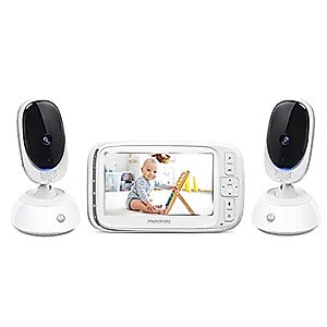 Motorola Comfort75-2 Video Baby Monitor - Infant Wireless Camera with Remote Pan, Digital Zoom, Temperature Sensor - 5 Inch LCD Color Screen Display with Night Vision (Renewed)