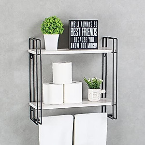 Industrial Pipe Shelving,Iron Shelves Industrial Bathroom Shelves with Towel bar,16.9in Rustic Metal Pipe Floating Shelves Pipe Wall Shelf,2 Tier Industrial Shelf Wall Mounted,Retro White