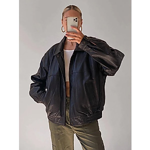 90's Oversized Bomber Jacket Retro Vintage Classic Leather Jacket | women jacket