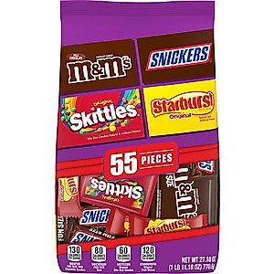 M&M'S, SNICKERS, STARBURST & SKITTLES Assorted Candy Variety Pack, 27.18 oz, 55 Pieces Bulk Candy Bag