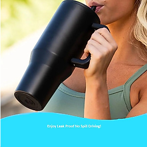 GuardianSeal TravelTumbler 40 oz Tumbler with Handle & Flip Straw – Leak-Proof Insulated Stainless Steel Tumbler with Rubber Base, Fits Cup Holders – Reusable Gift for Men & Women, Black
