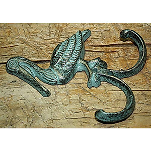 N?A Cast Iron Pelican Towel Hooks Hat Rack Coat Hook Nautical Beach Plant Garden for Hanging Clothes Hats Bags Keys Towel Head Wraps Robes.