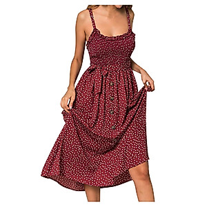 Boho Dress for Women Sleeveless V Neck Dress Flowy Ruffle Hem Long Boho Dresses A Line Casual Sundresses with Pockets Wine