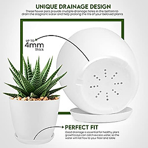 Utopia Home - Plant Pots Indoor with Drainage - 7/6.6/6/5.3/4.8 Inches Decorative Flower Pots for Indoor Planter - Pack of 5, Plastic Planters for Indoor Plants, Flowers, Cactus, Succulents Pot, White