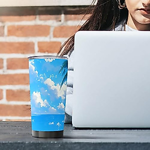 QWEUIOP 20oz Insulated Travel Coffee Mug Grunge Summer Coconut Tree Stainless Steel Tumbler with Lid Double Wall Vacuum Coffee Cup For Hot and Cold Drinks14524