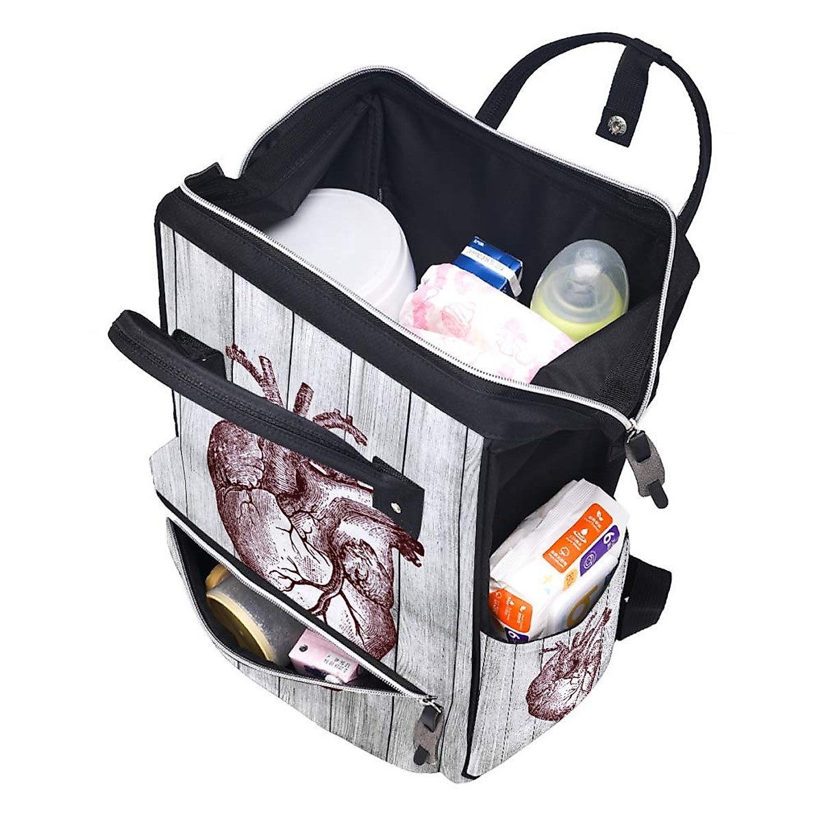 Anatomical Heart Print Diaper Tote Bags Mummy Backpack Large Capacity Nappy Bag Nursing Traveling Bag for Baby Care
