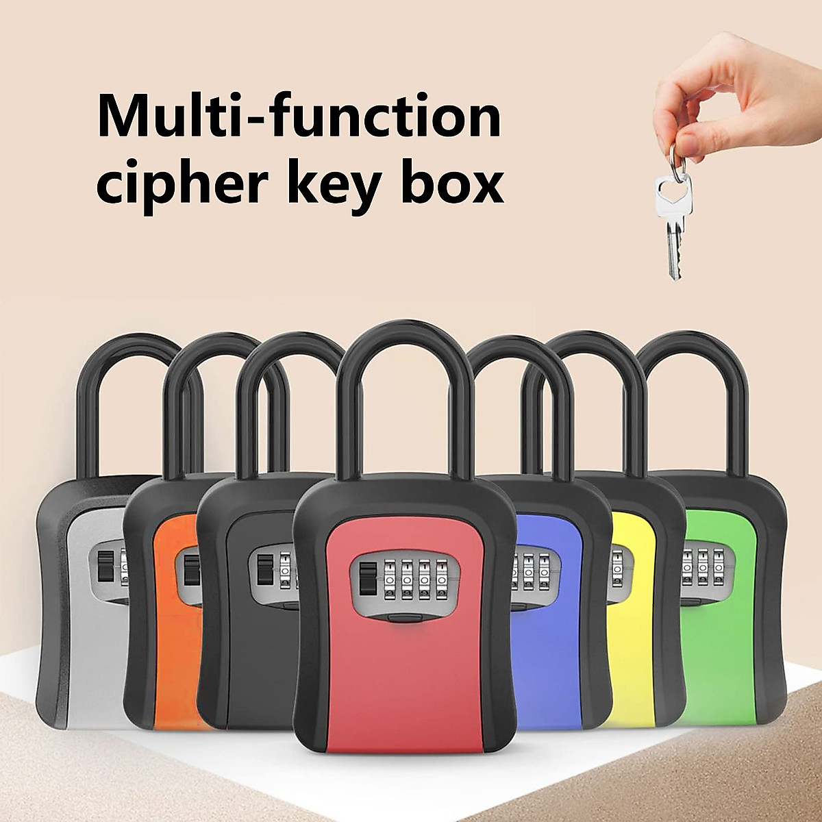lamphle 1 Set Key Box with Code Wall Mount Organizer 4 Digit Key Combination Lock High Hardness Quick Reset Safe Lock Box Plastic with Hanging Hook Storage Key/Card Password Lock Black