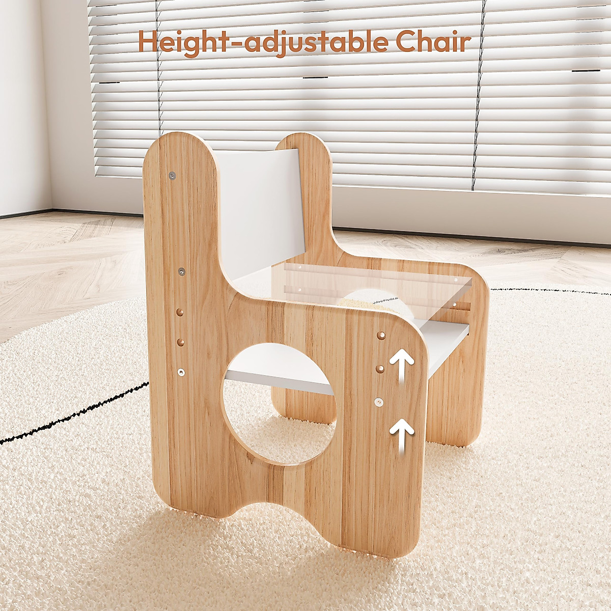 Woodtoe Kids Table and Chair Set with Storage & Chalkboard, Height Adjustable Toddler Chair, Montessori Art Table and Chair Set, Natural Wooden Activity Table, Drawing Dinner Desk for Baby Toddlers 1+