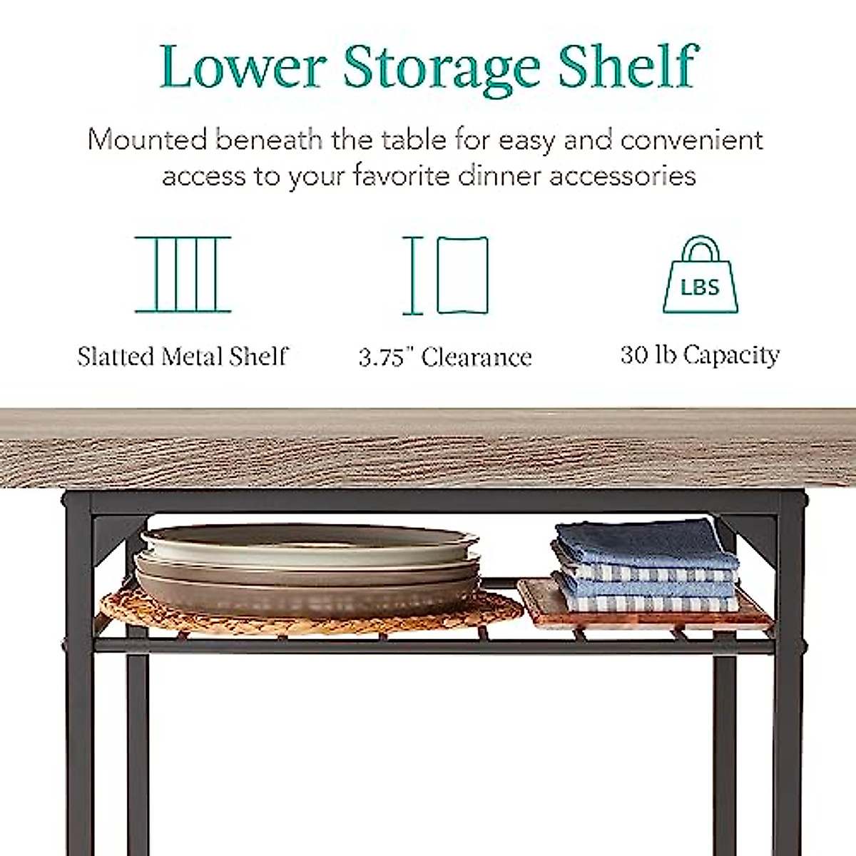 Best Choice Products 3-Piece Modern Dining Set, Space Saving Dinette for Kitchen, Dining Room, Small Space w/Steel Frame, Built-in Storage Rack - Gray