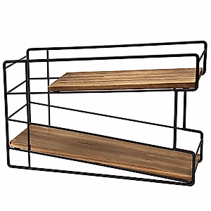 MyGift 2-Tier Rustic Burnt Wood & Black Metal Wire Pantry Canned Food Dispenser Storage Organizer Rack