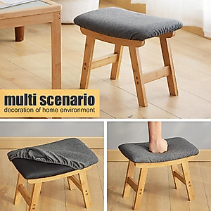 Foot Stool,Ottoman Foot Rest,Bamboo Foot Stool Under Desk,Small Stool for Living Room, Bedroom and Kitchen (Natural Legs - Gray Stool Surface)