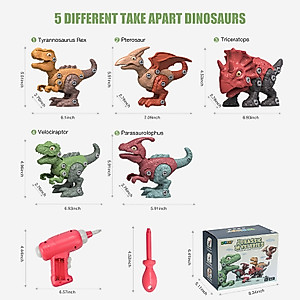 Keriday 5Pcs Dinosaur Toys for Kids 3-8, Take Apart Toys with Cordless Drill for Boys & Girls, STEM Educational DIY Construction Building Gifts for Birthday Easter Christmas Hannukah