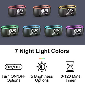 HOUSBAY Glow Small Alarm Clock Radio for Bedrooms with 7 Color Night Light, Dual Alarm, Dimmer, USB Charger, Battery Backup, Nap Timer, FM Radio with Auto-Off Timer for Bedside