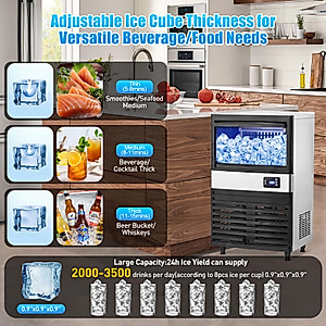 Gravee Commercial Ice Maker Machine, 150lbs/24H Under Counter Ice Maker Machine Stainless Steel with 27lbs Ice Storage Bin, Freestanding Ice Maker for Restaurant, Bar, Home, Office, Cafe