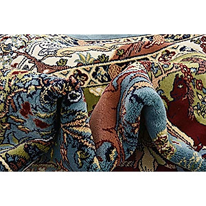 Unique Loom Narenj Collection Classic Traditional Hunting Scene Textured Design Area Rug, Rectangular 5' 0" x 8' 0", Blue/Tan