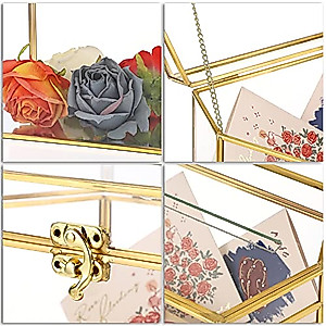 ELLDOO Wedding Glass Card Box with Slot, Vintage Glass Lidded Box Terrarium Box Display Box Glass Gift Gold Box for Wedding Reception Anniversary Shower Birthday Party Wishing Well
