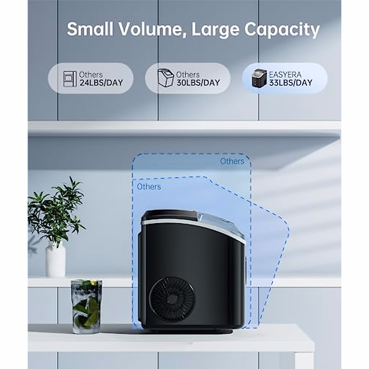 EASYERA Nugget Ice Maker Countertop, Pellet Crushed Chewble Ice Cubes, 33LBS/24H, Compact Self-Cleaning Machine with Ice Bags for Home, Kitchen, RV, Camping