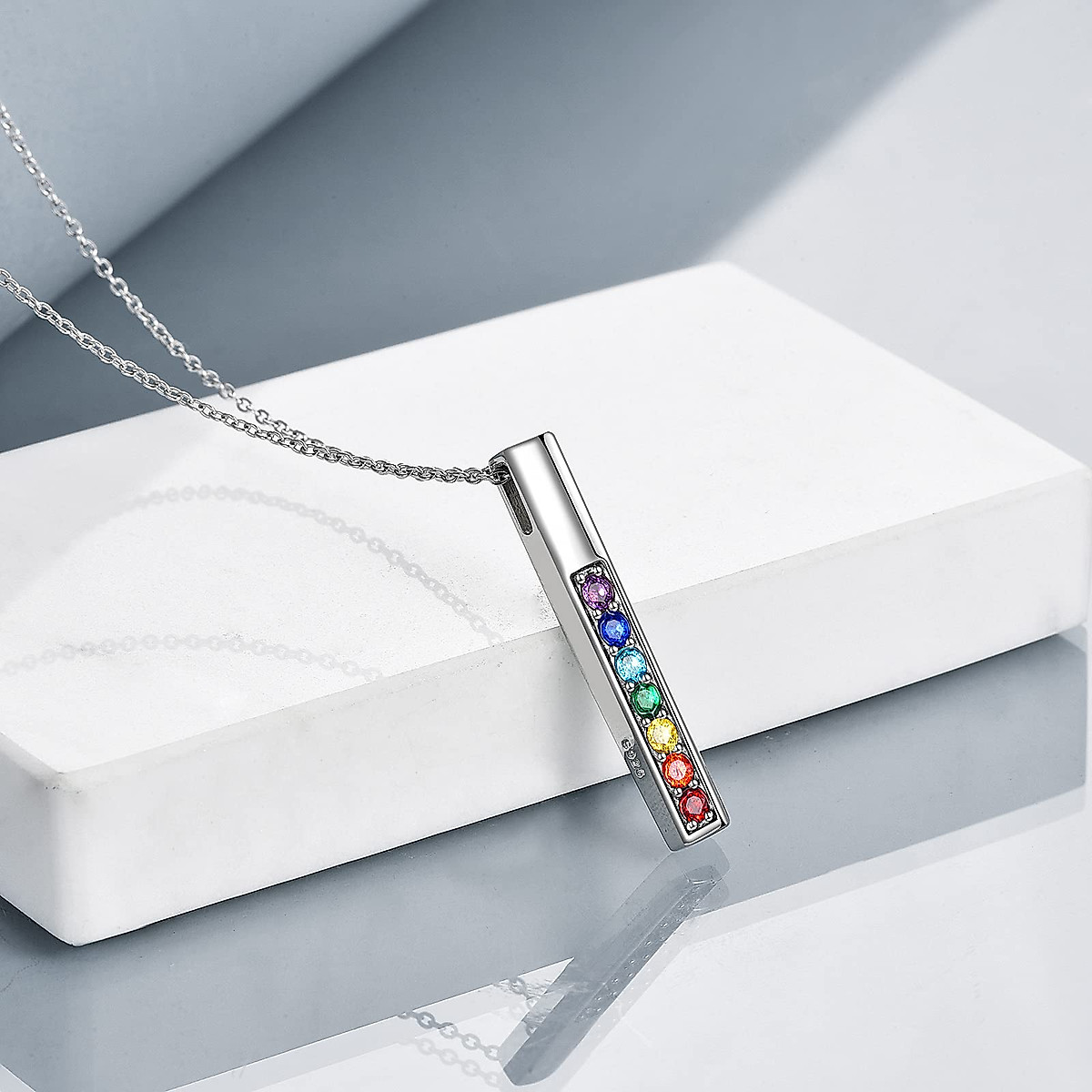 POPLYKE 925 Sterling Silver Chakra Bar Necklace Healing Crystals Pendant Necklace Chakra Jewelry Gifts for Women