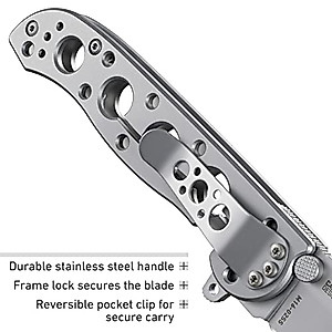 CRKT M16-02SS EDC Folding Pocket Knife: Sandvik Steel 4-Position Pocket Clip Bead Blast Blade/Stainless Steel Handle/M16-02SS