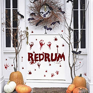 Halloween Redrum Murder Wall Decal Horror Ghost Hand Wall Decals Halloween Blood Splatter Decals Removable Peel and Stick Wall Stickers for Wall Halloween Party Window Decor