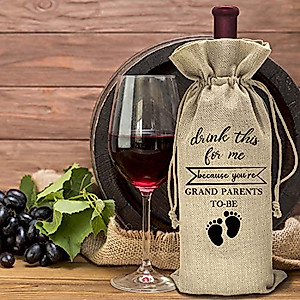 Pregnancy Announcement Gift -Announcing New Baby Reveal, Wine Bag Gift for Parents - Drink This for me Because You're Grand Parents to-be