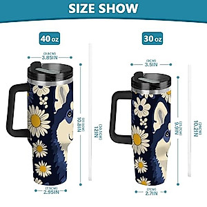 Selerdon 40 oz Tumbler Akita Bauhaus Design with Handle and Straw Lid Vacuum Stainless Steel Insulated Water Bottle Travel Mug Car Cup Holder Friendly BPA Free for Gym Travel Office