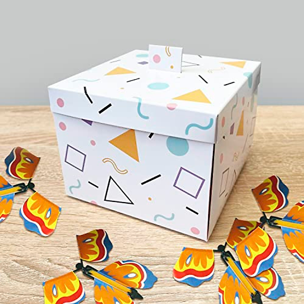 FETTIPOP DIY Butterfly Explosion Gift Box (white-yellow) 7.1x5.5x4.3 inches, Surprise Flying Butterfly Box for Birthday, Party, Father’s and Mother’s Day, Graduations, Anniversaries, Holidays, Any Occasion
