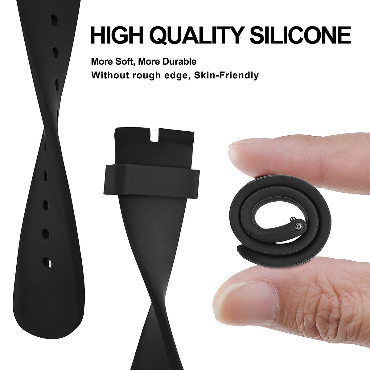 ANNEFIT Watch Band, Silicone Quick Release Soft Rubber Replacement Watch Strap 18mm with Rose Gold Buckle (Black)