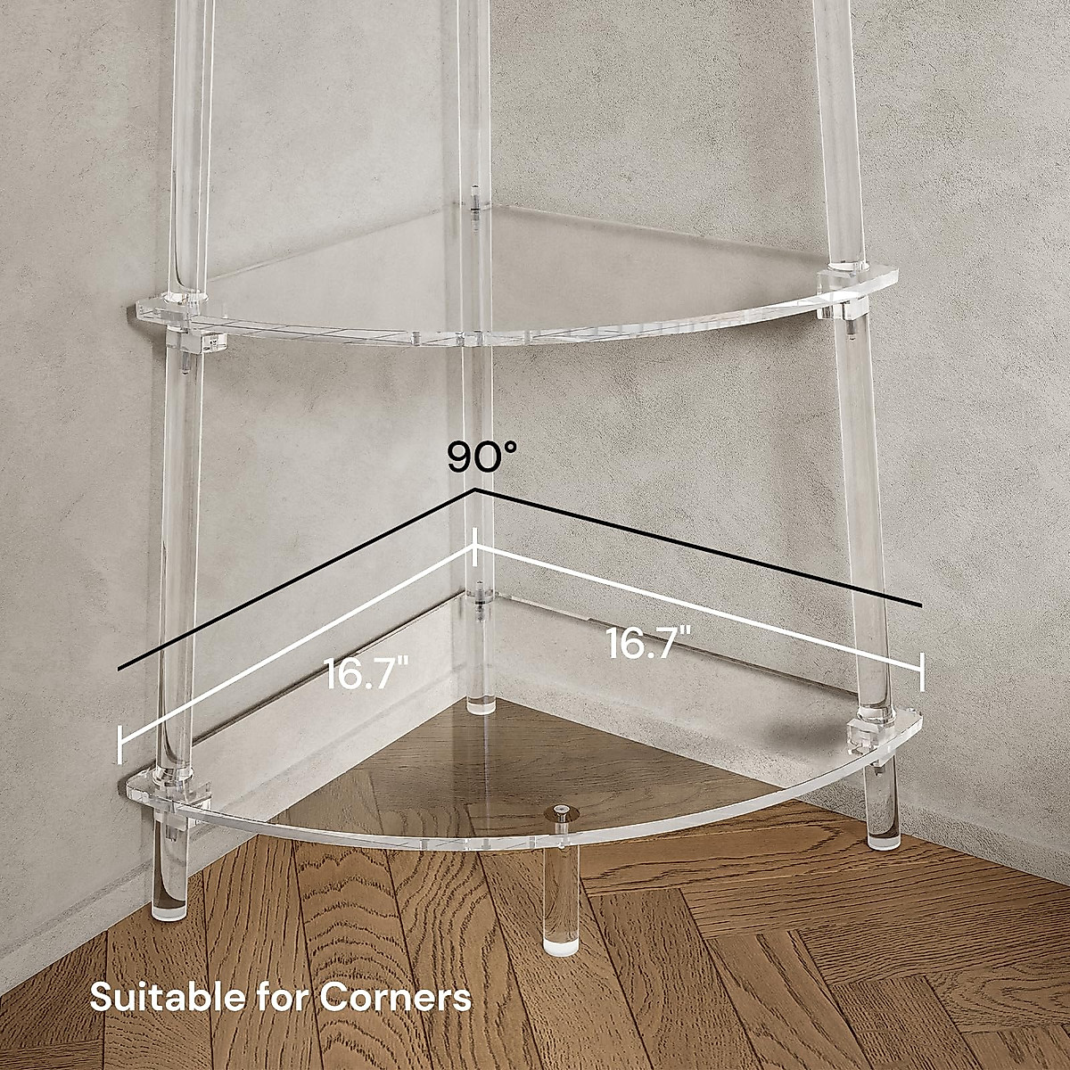 CRTERICX Acrylic Corner Bookshelf, 61" H, 5-Tier Clear Ladder Bookcase for Small Spaces, Multipurpose Corner Shelf for Living Room, Bathroom, Office