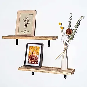 Floating Shelves Set of 2, 17 Inch Rustic Wood Wall Mounted Shelves for Bedroom, Living Room, Bathroom…