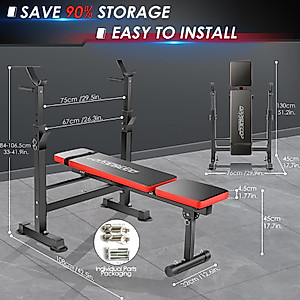 OPPSDECOR 8 in 1 650lbs Weight Bench Adjustable Workout Bench Set with Squat Rack Olympic Weight Bench Strength Training Leg Developer Preacher Curl and Barbell Rack Incline Seat for Home Gym OPX496