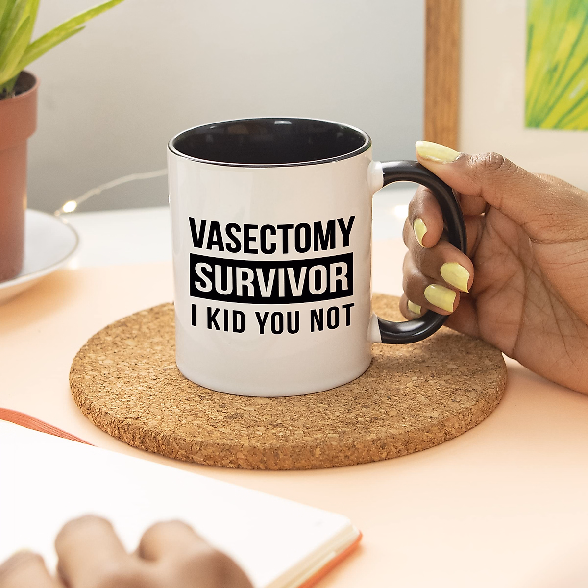 YouNique Designs Vasectomy Mug for Men, 11 Ounces, Vasectomy Gag Cup, Funny Get Well Coffee Mug for Men, Vasectomy Gifts (Black Handle)