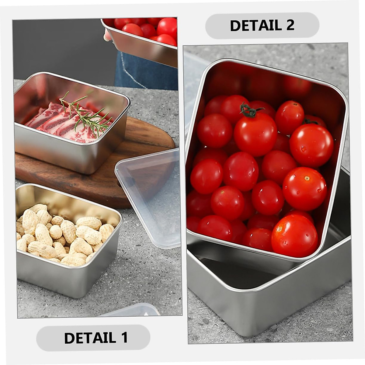 AUTSUPPL 4pcs Boxes Crisper Freezer Meal Prep Container Stainless Bread Lid Portable Refrigerator Fruit Containers for Fridge Keep Fresh Kimchi Container Sealing Food Boxes Stainless Steel