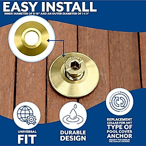 Poolzilla Pool Safety Cover Brass Beauty Collar Disc Rings - 10 Pack - Universal Fit