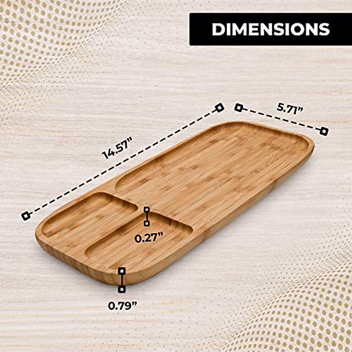 Premium Bamboo Portion Control Plate with Three Divided Sections | Wooden Adult Size Food Tray for Diet and Weight Loss | Bento Portioned Plate for Adults