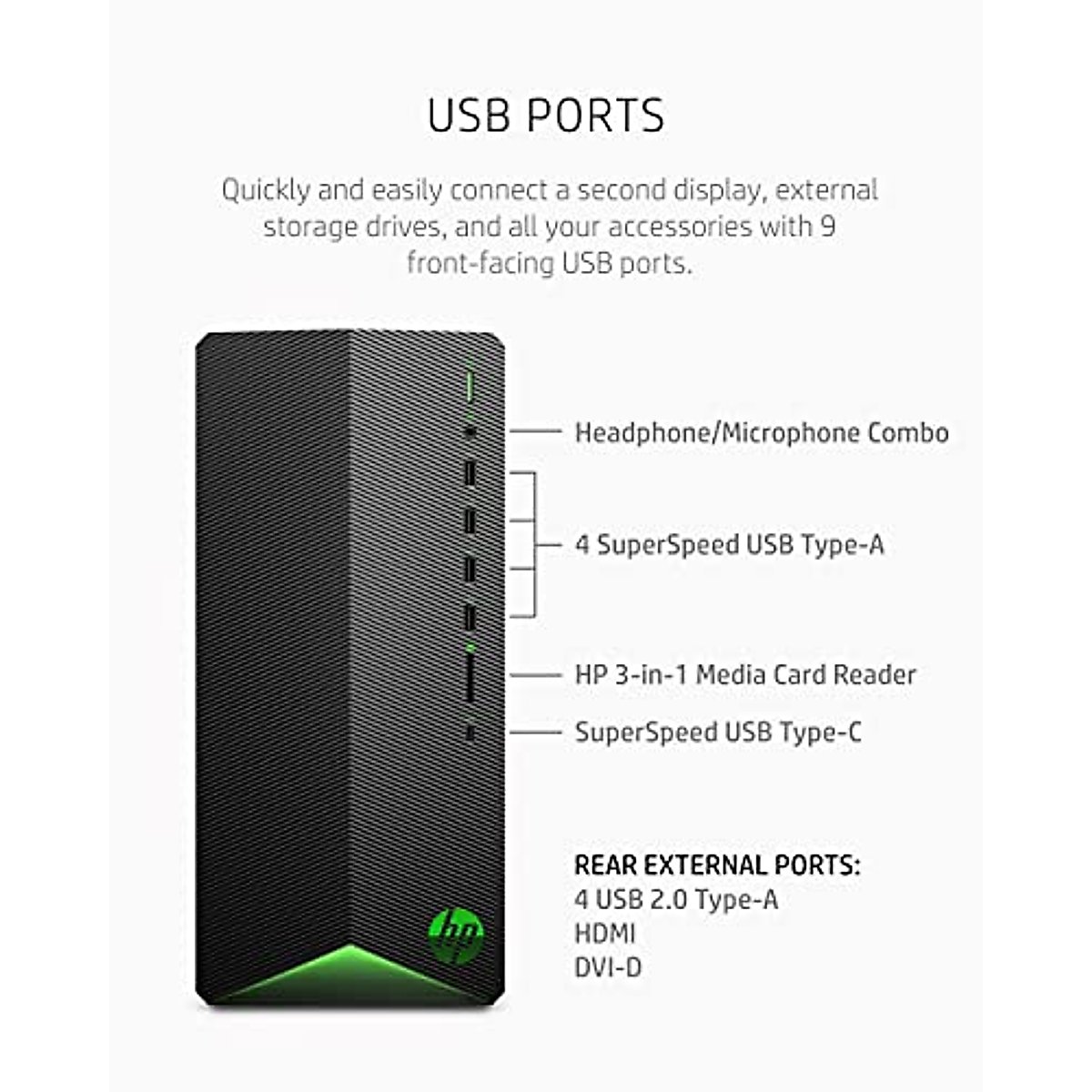 HP Pavilion Gaming Desktop, 10th Generation Intel Core i5-10400F Processor, NVIDIA GeForce GTX 1650 Graphics, 8 GM RAM, 256 GB SSD, Windows 11 Home (TG01-1120, Shadow Black)