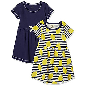 Touched by Nature baby girls Organic Cotton Short-sleeve and Long-sleeve Dresses Playwear Dress, Toddler Lemons Short Sleeve, 2T US