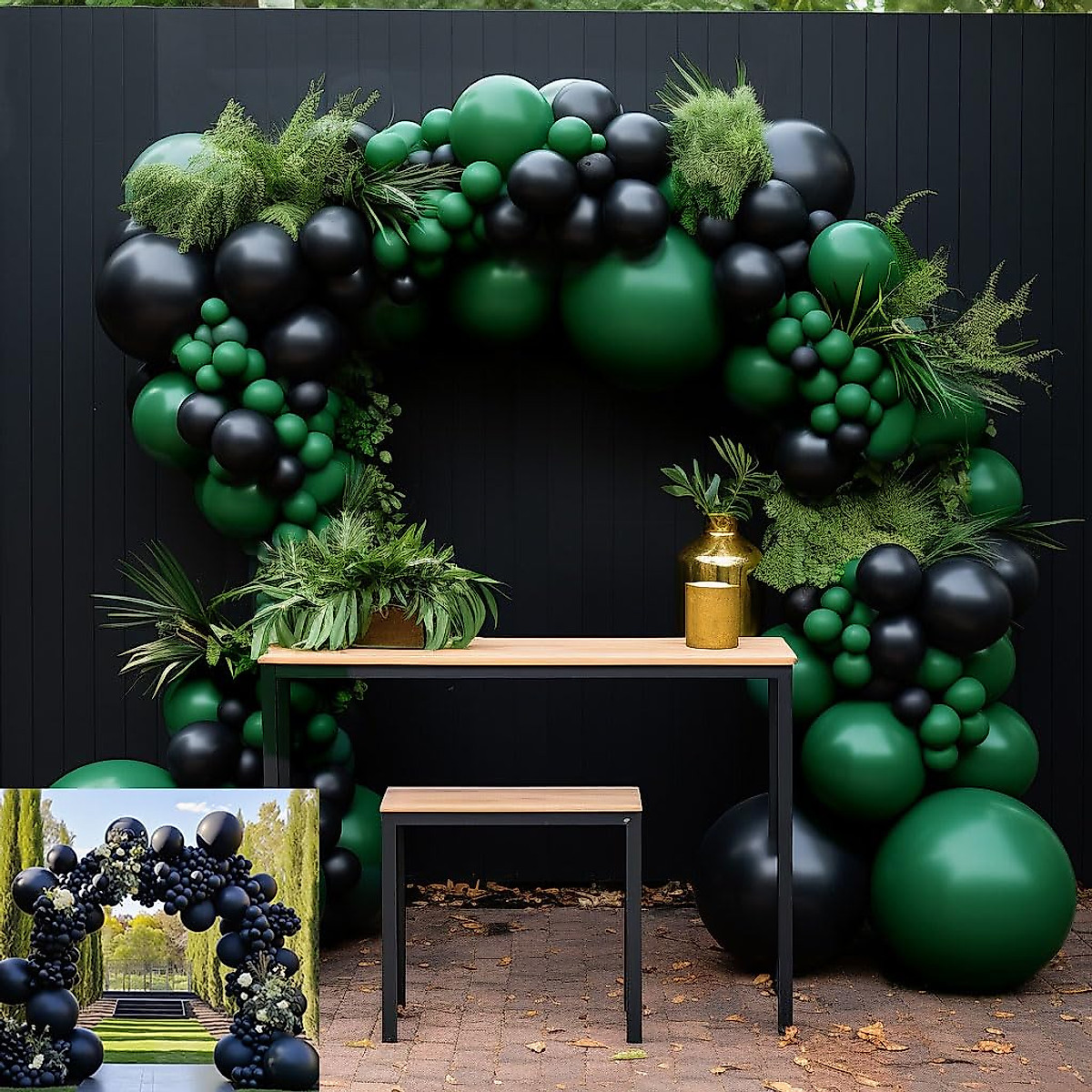 Dark Green Black Balloon Garland Double Stuffed Balloons Different Sizes Latex Emerald Green Black Balloon Hunter Green Black Balloon Arch Kit for Birthday Baby Shower Christmas Safari Party decoratio