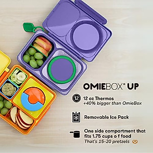 Omie OmieBox UP bento box for kids | Insulated lunch box | Leak proof thermos food jar | Cooler ice pack | 2 Compartments (Galaxy Purple)