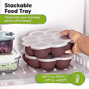 Silicone Baby Food Freezer Tray with Clip-on Lid - 2oz x 10 Pods Baby Food Silicone Freezer Molds, Breast Milk Freezer Tray, Dishwasher, Microwave, BPA-Free Baby Food Storage Tray (Mulberry)