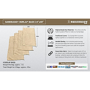 Sandbaggy - Large Burlap Bags 24" x 40" - Burlap Sack Race Bags for Kids & Adults - Premium Quality Burlap Bags for Vegetables- Bad Weather/Frost Protection - Pack of 4 - Great as Potato Sacks